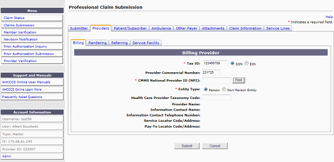 Online Claim Submission - 1500 Form