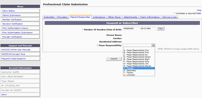 Online Claim Submission - 1500 Form
