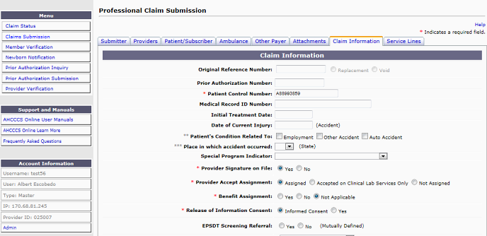 Online Claim Submission - 1500 Form