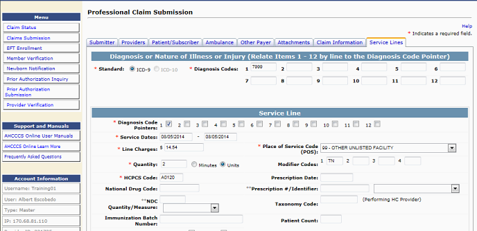 Online Claim Submission - 1500 Form